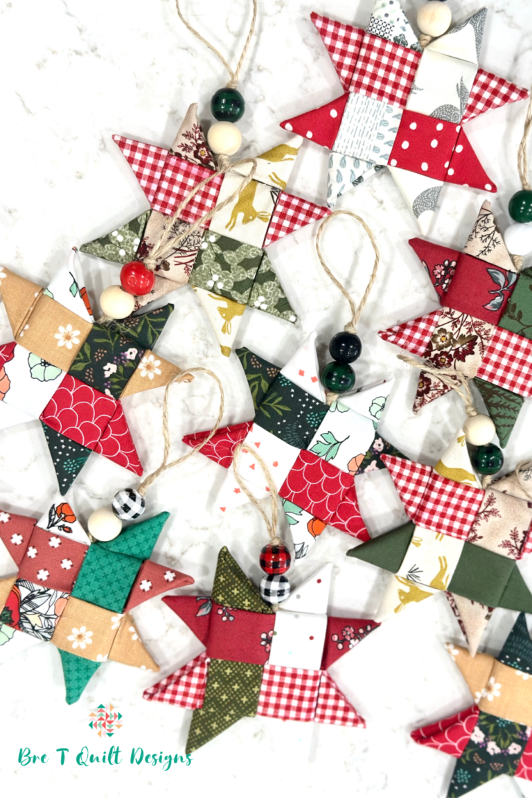 Folded Fabric Star Ornaments - Handmade Christmas - Bre T Quilt Designs