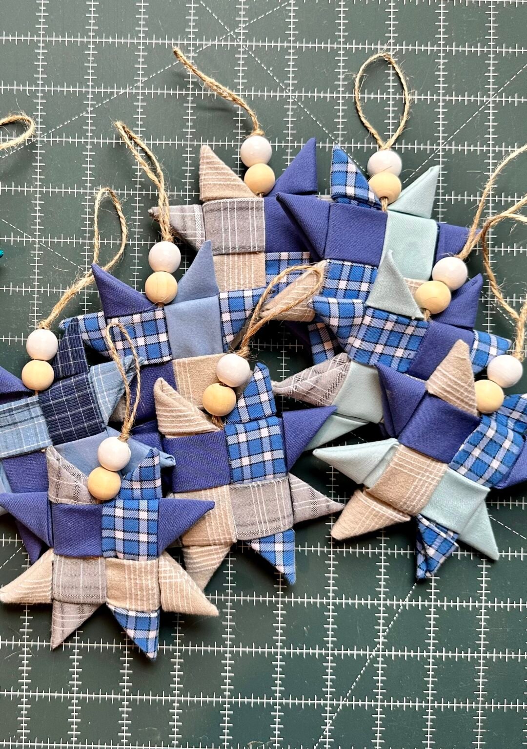 Folded Fabric Star Ornaments - Handmade Christmas - Bre T Quilt Designs